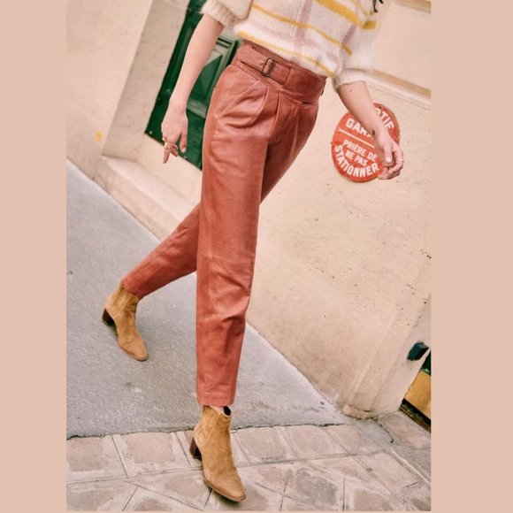 Sezane | Pants & Jumpsuits | Sezane Francky Trousers In Terracotta Lamb ...